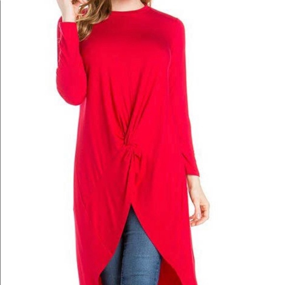 Tops | Front Knot Long Sleeve High Low Top | Poshmark